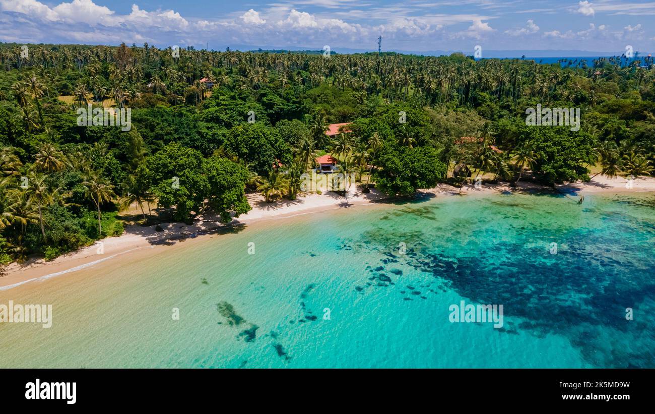Aerial drone view of the tropical Island of Koh Mak Thailand with blue ...