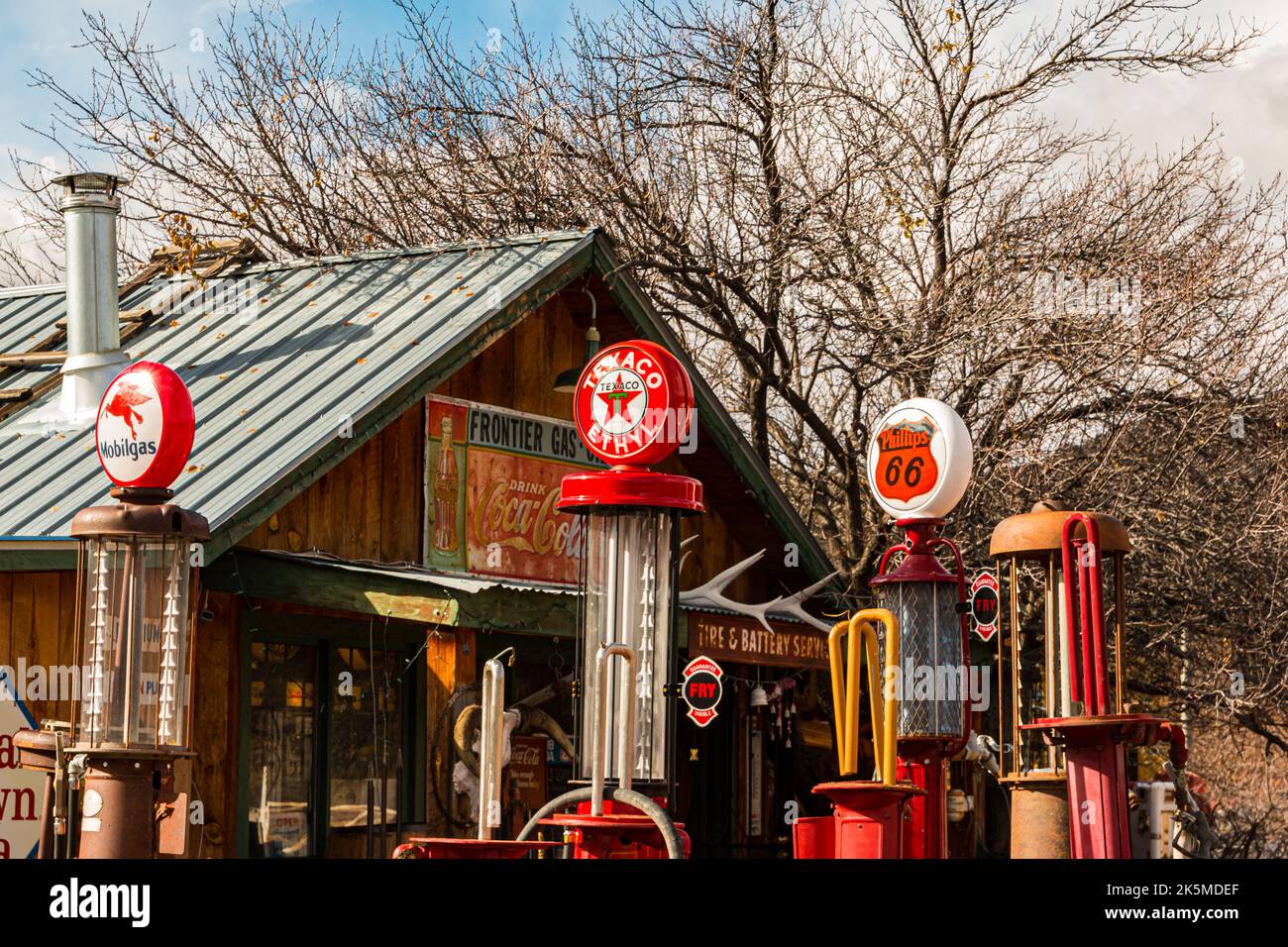 Vintage Gas Pumps at Filling Station, Embudo, New Mexico, USA Stock ...