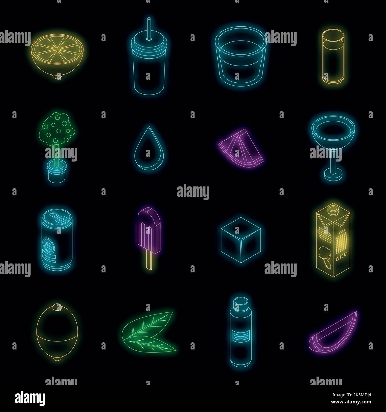 Lime icons set. Isometric set of lime vector icons neon color on black ...