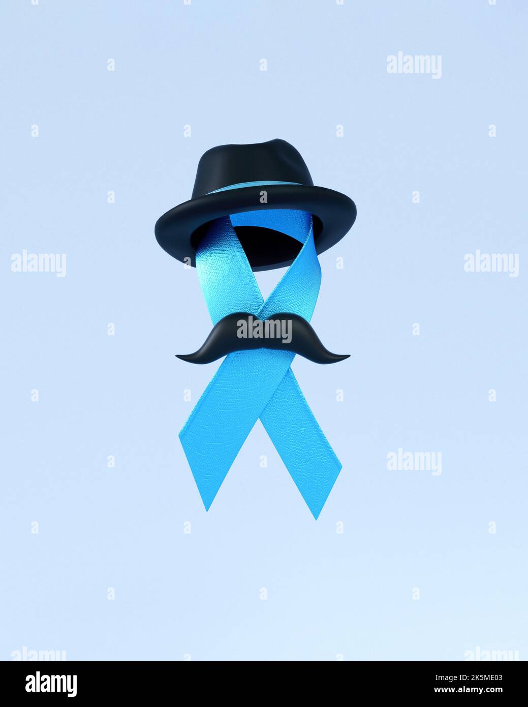 Blue ribbon with hat, moustache and copy space isolated on a blue ...