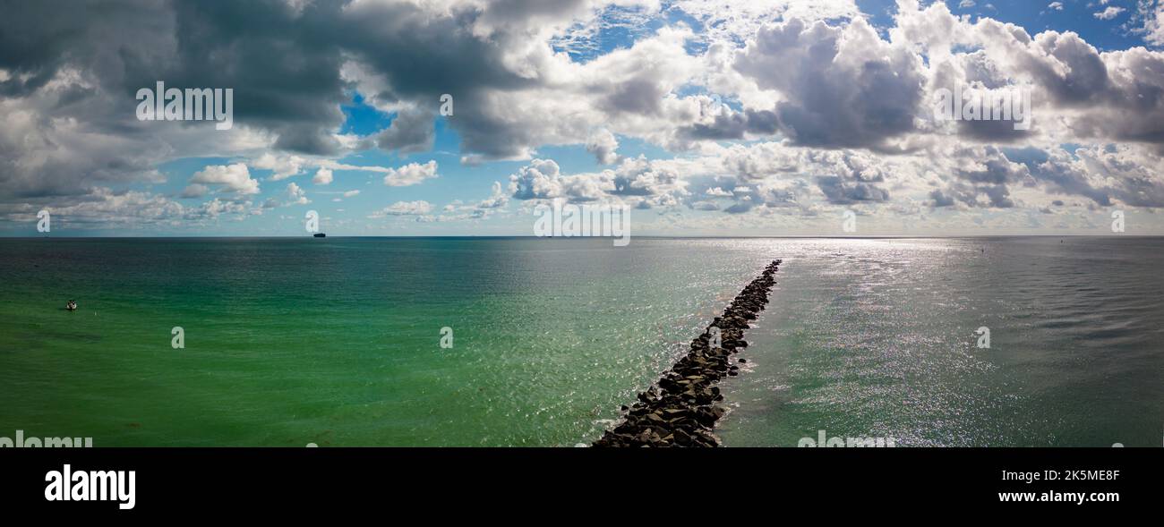 Aerial panorama Miami Beach rock jetty at South Beach Stock Photo - Alamy