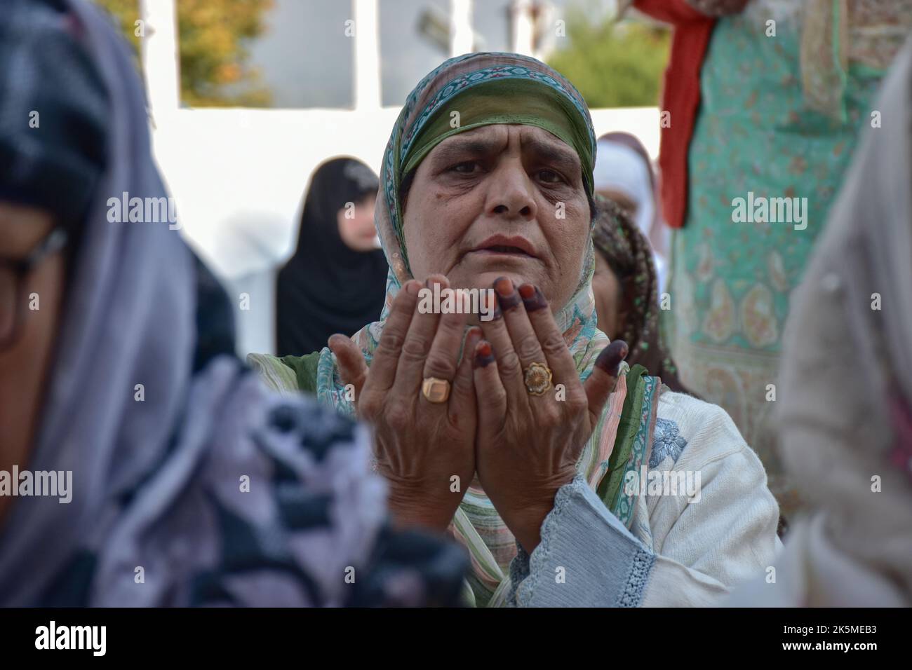 Srinagar, India. 09th Oct, 2022. A Kashmiri woman prays on the occasion ...