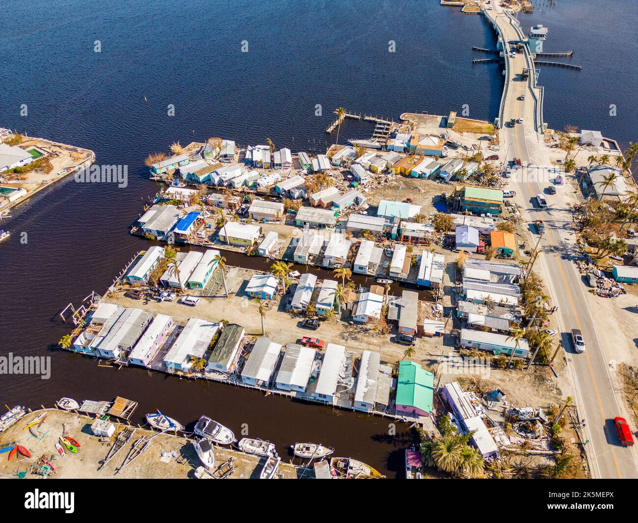 Aerial drone inspection photo Matlacha Florida Hurricane Ian aftermath ...