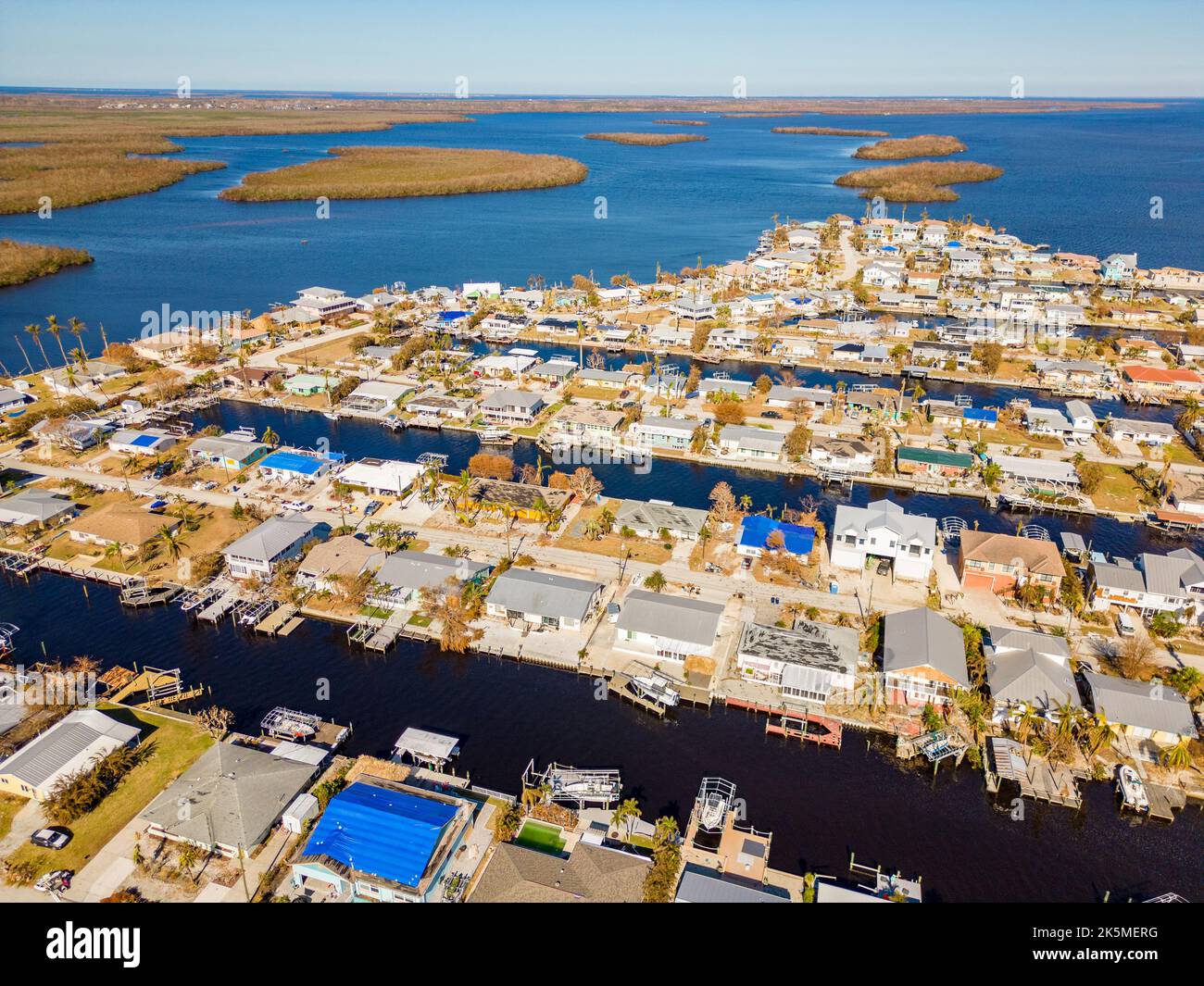 Aerial drone inspection photo Matlacha Florida Hurricane Ian aftermath ...