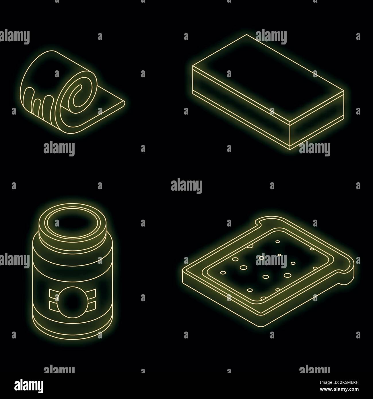 Butter icons set. Isometric set of butter vector icons neon color on ...