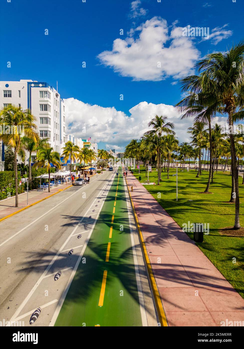 Ocean Drive Miami Beach green painted two way bike lanes Stock Photo ...