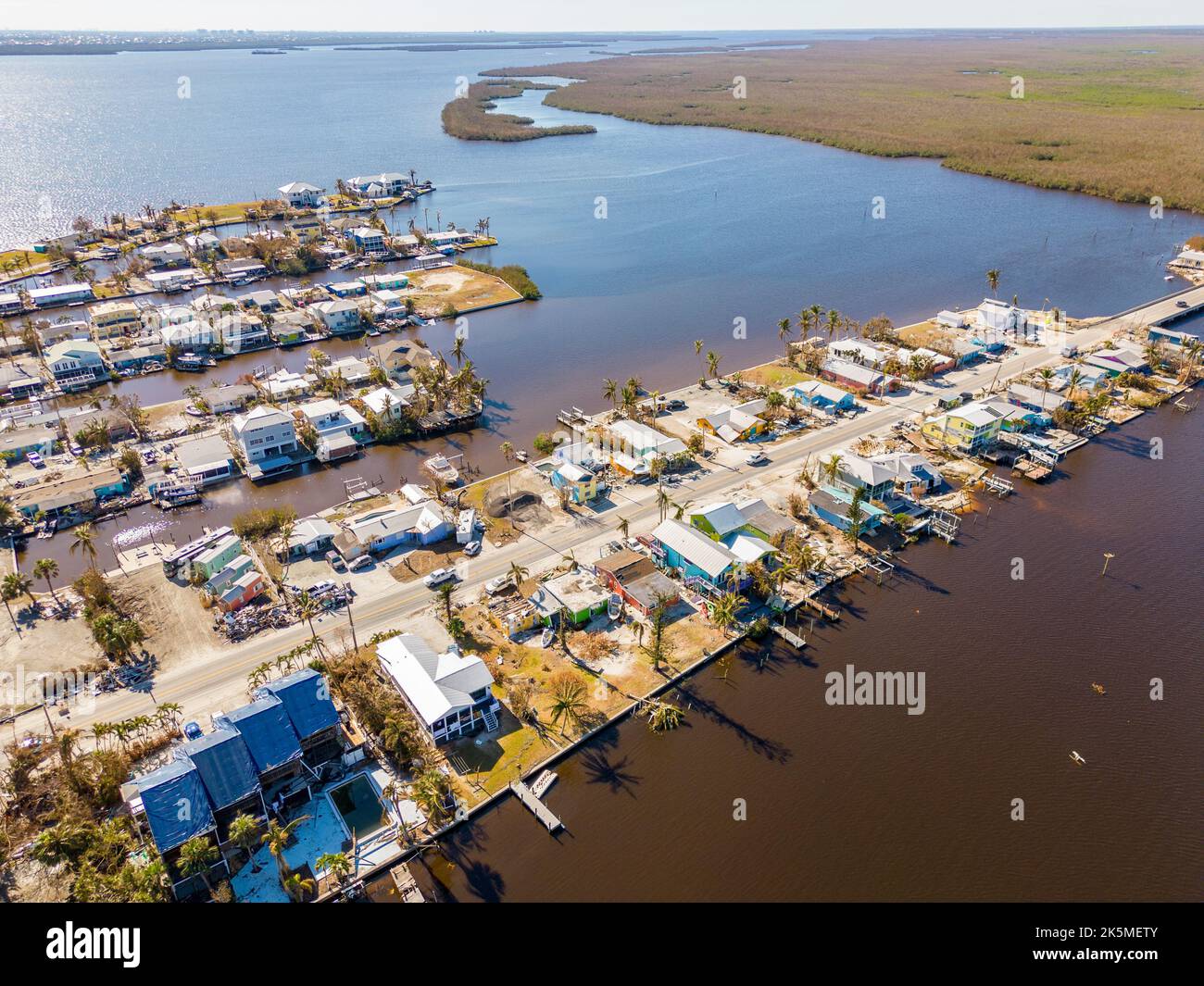 Aerial drone inspection photo Matlacha Florida Hurricane Ian aftermath ...