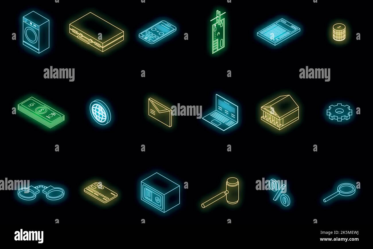 Money laundering icons set. Isometric set of money laundering vector ...