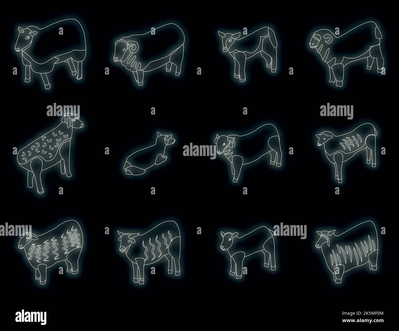 Sheep icons set. Isometric set of sheep vector icons neon color on ...