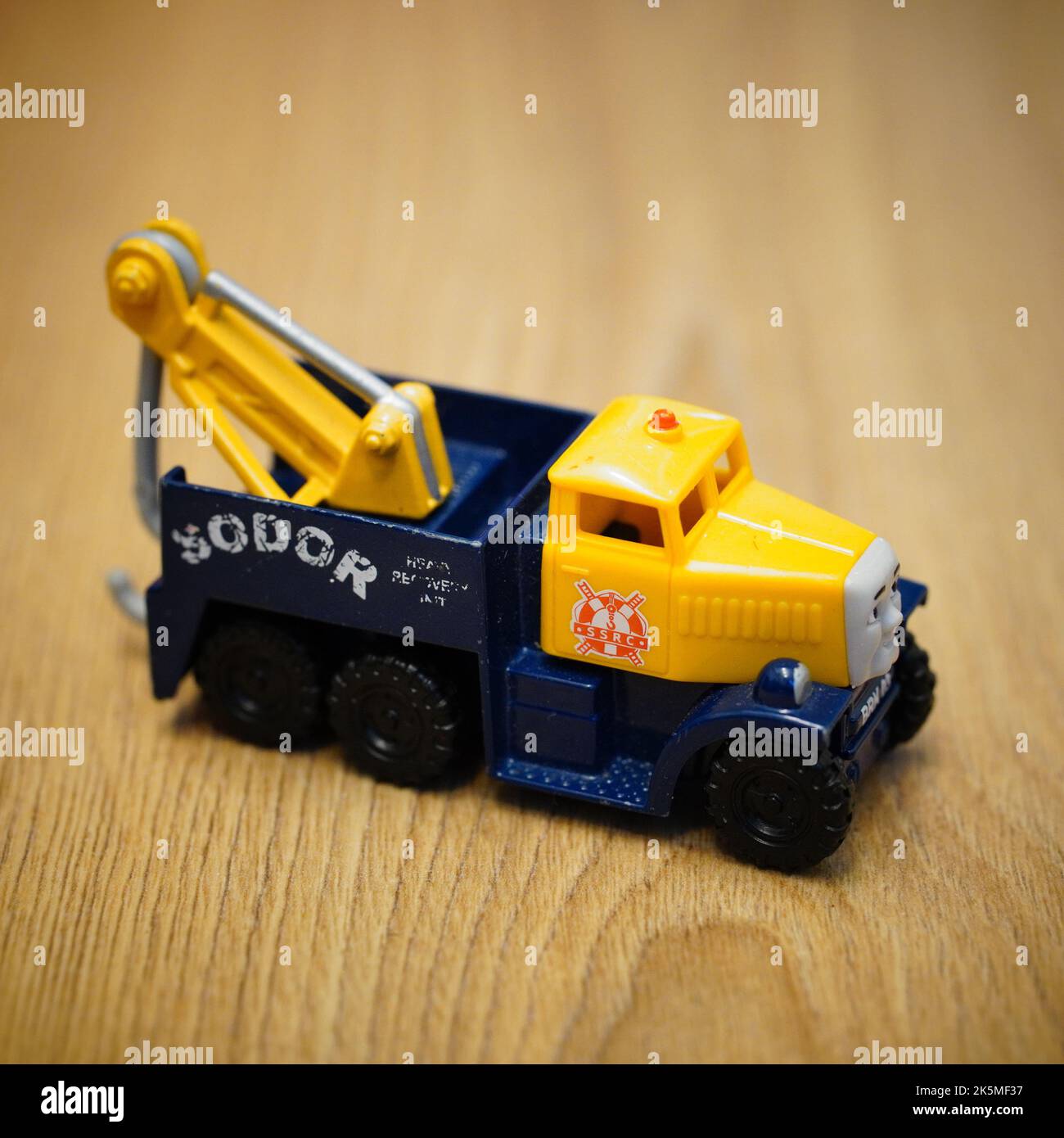 A vertical closeup of a toy model pickup truck from the Thomas And ...