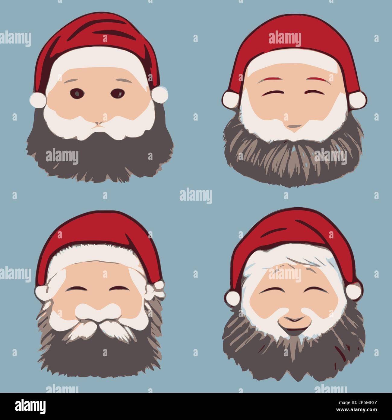 An illustration pack of 4 Santa Claus heads with different beard styles ...