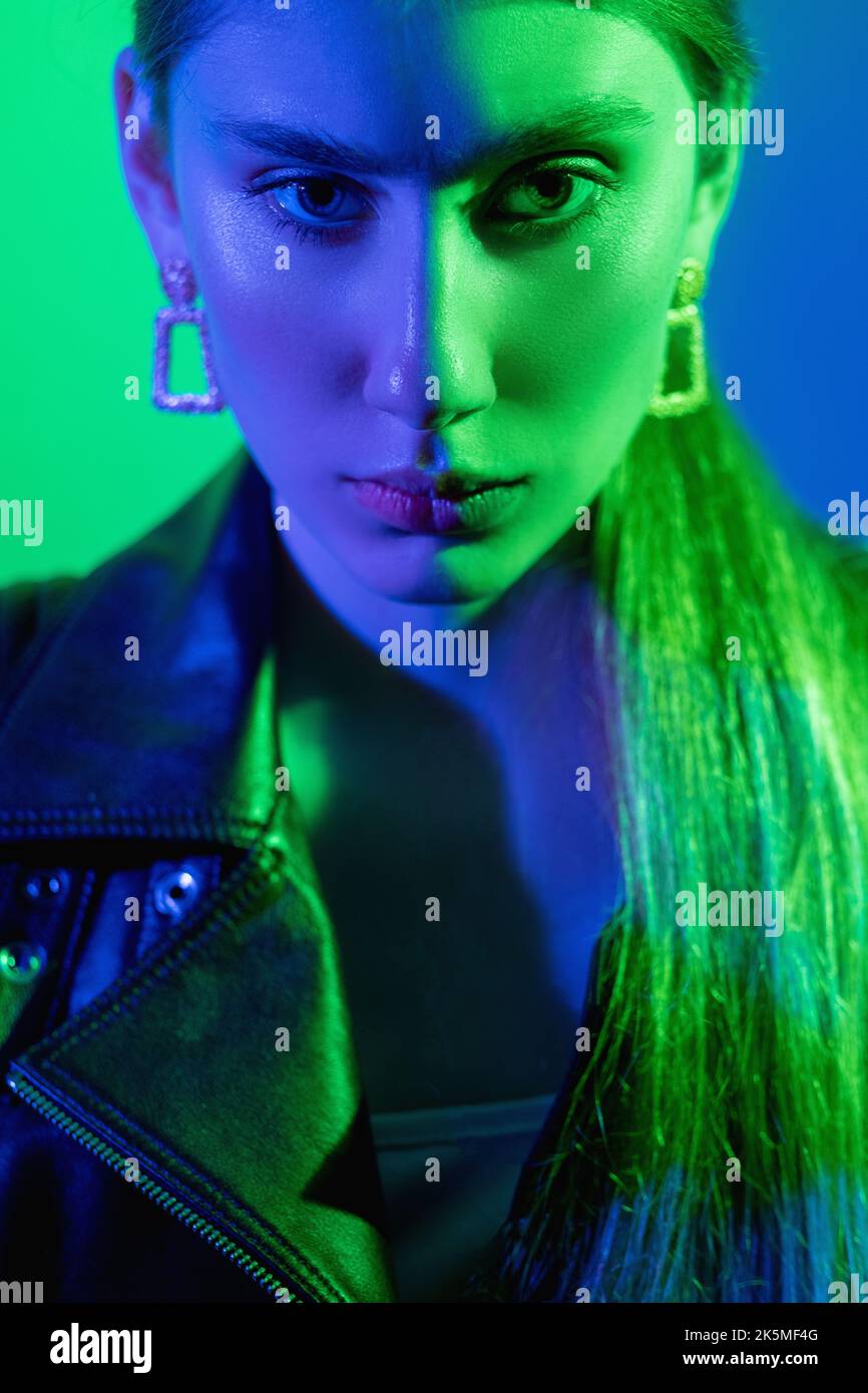 Color light face. Art portrait. Duality contrast. Mental disorder ...