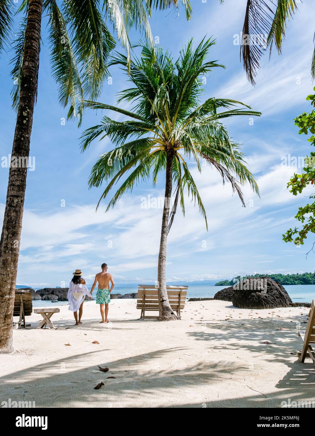 Koh Kham Trat Thailand, couple men and women walking on a white ...