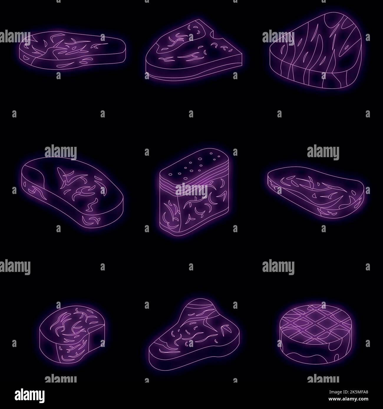 Steak icons set. Isometric set of steak vector icons neon color on ... Steak icons set. Isometric set of steak vector icons neon color on ...
