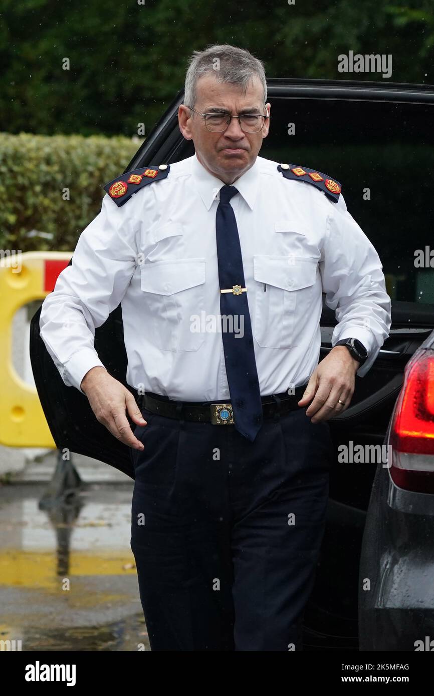Garda Commissioner Drew Harris arrives at the scene of an explosion at ...