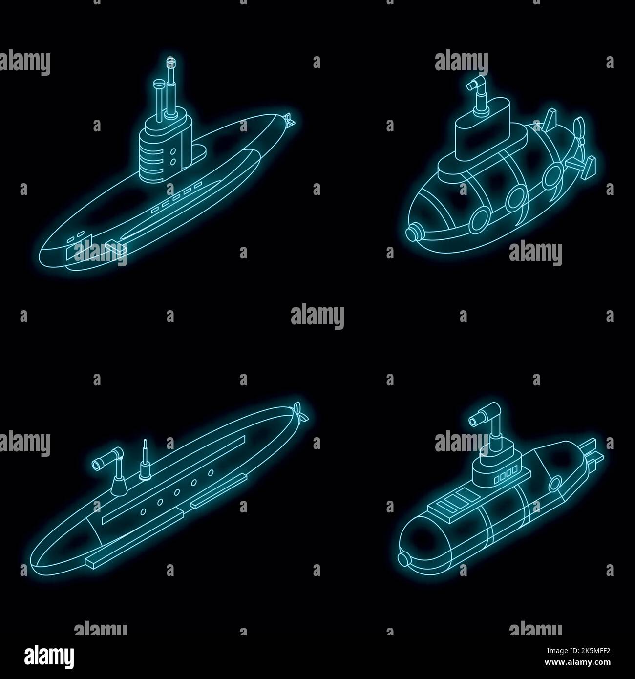 Periscope icons set. Isometric set of periscope vector icons neon color ...