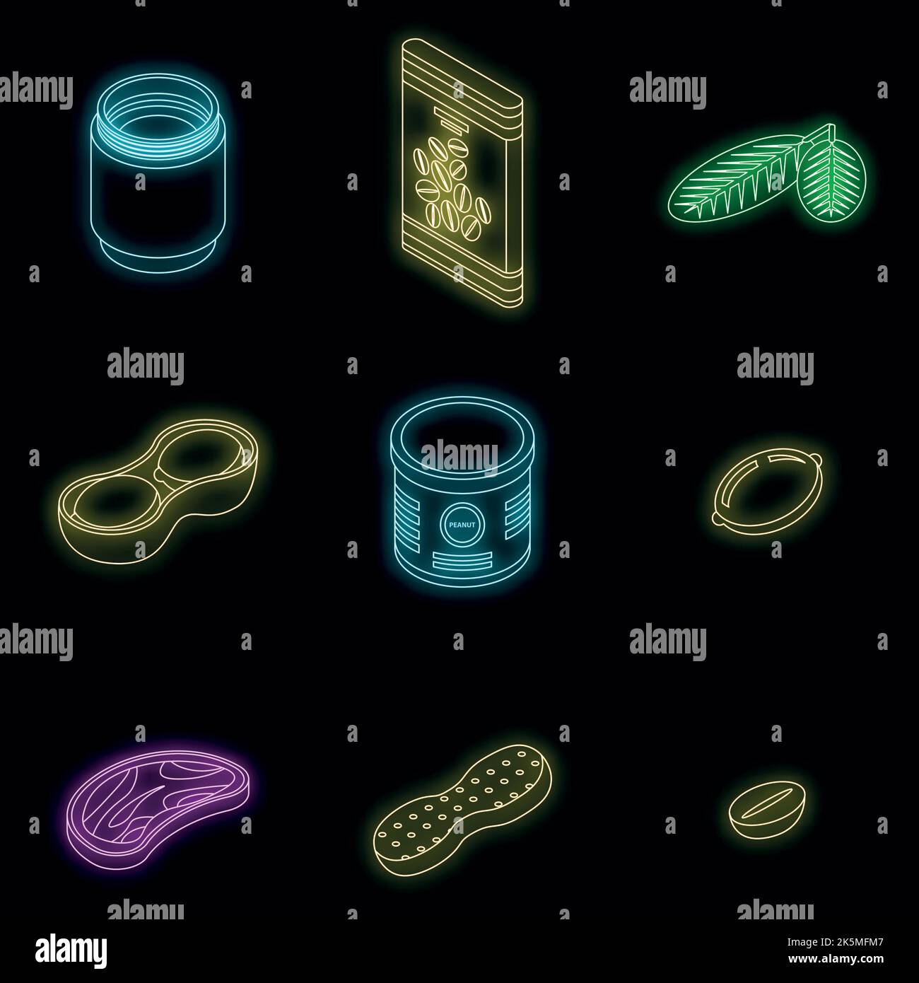 Peanut icons set. Isometric set of peanut vector icons neon color on ...