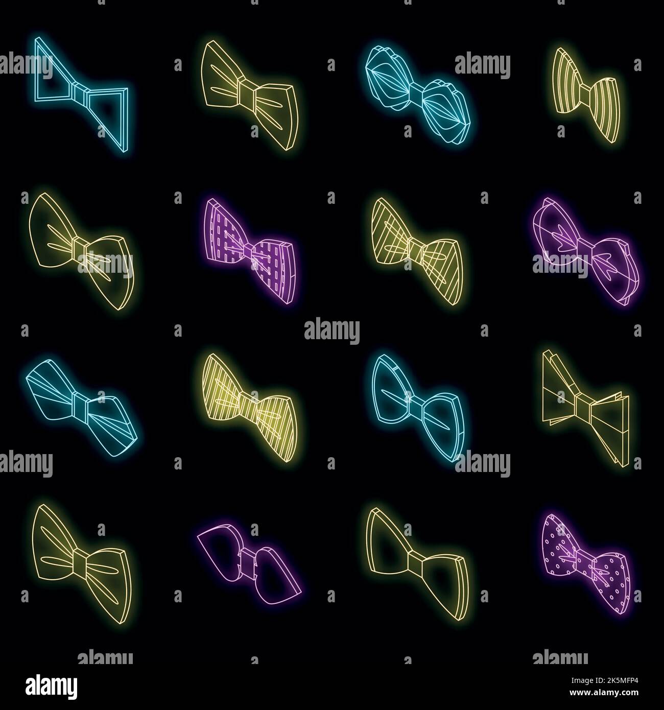 Bowtie icons set. Isometric set of bowtie vector icons neon color on ...
