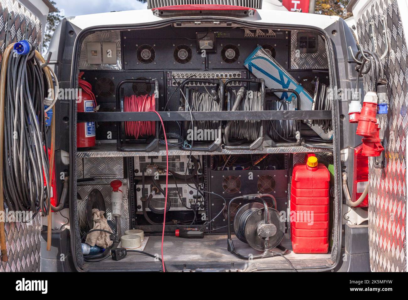 Media Electronic Systems equipment set in mobile transport van vehicle ...