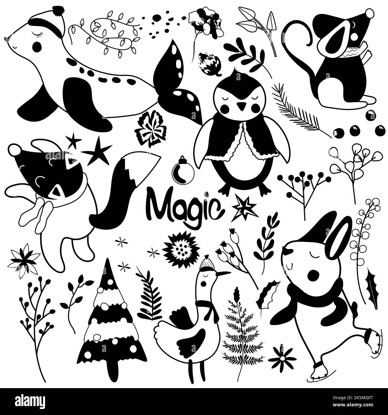 Winter Animals Clip Art Black And White