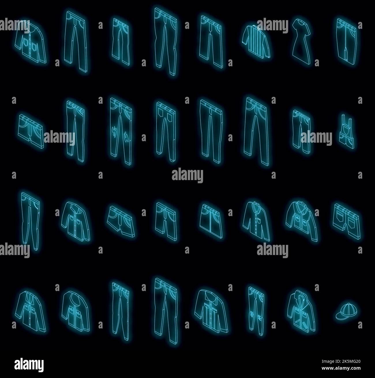 Jeans icons set. Isometric set of jeans vector icons neon color on ...
