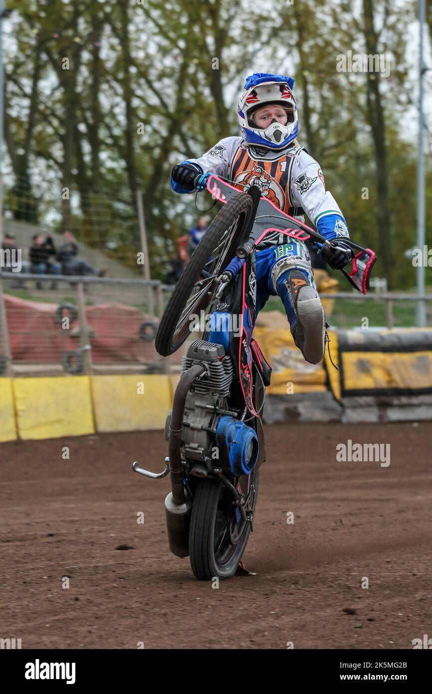 Cameron Heeps celebrating with a wheelie - Mildenhall Fen Tigers ...