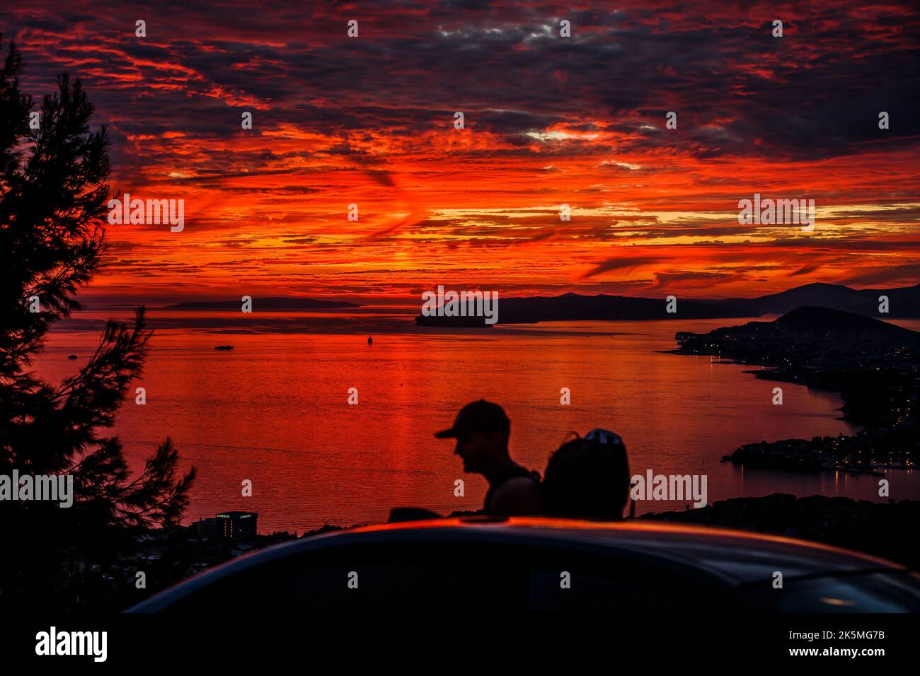 View of Split and its surroundings during sunset from the slopes of ...