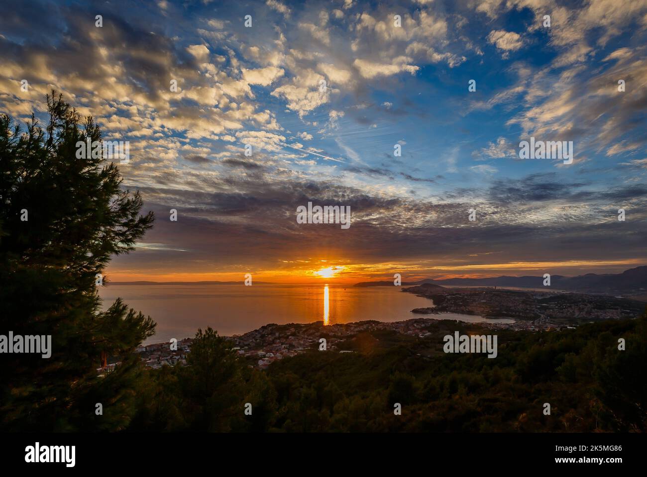 View of Split and its surroundings during sunset from the slopes of ...