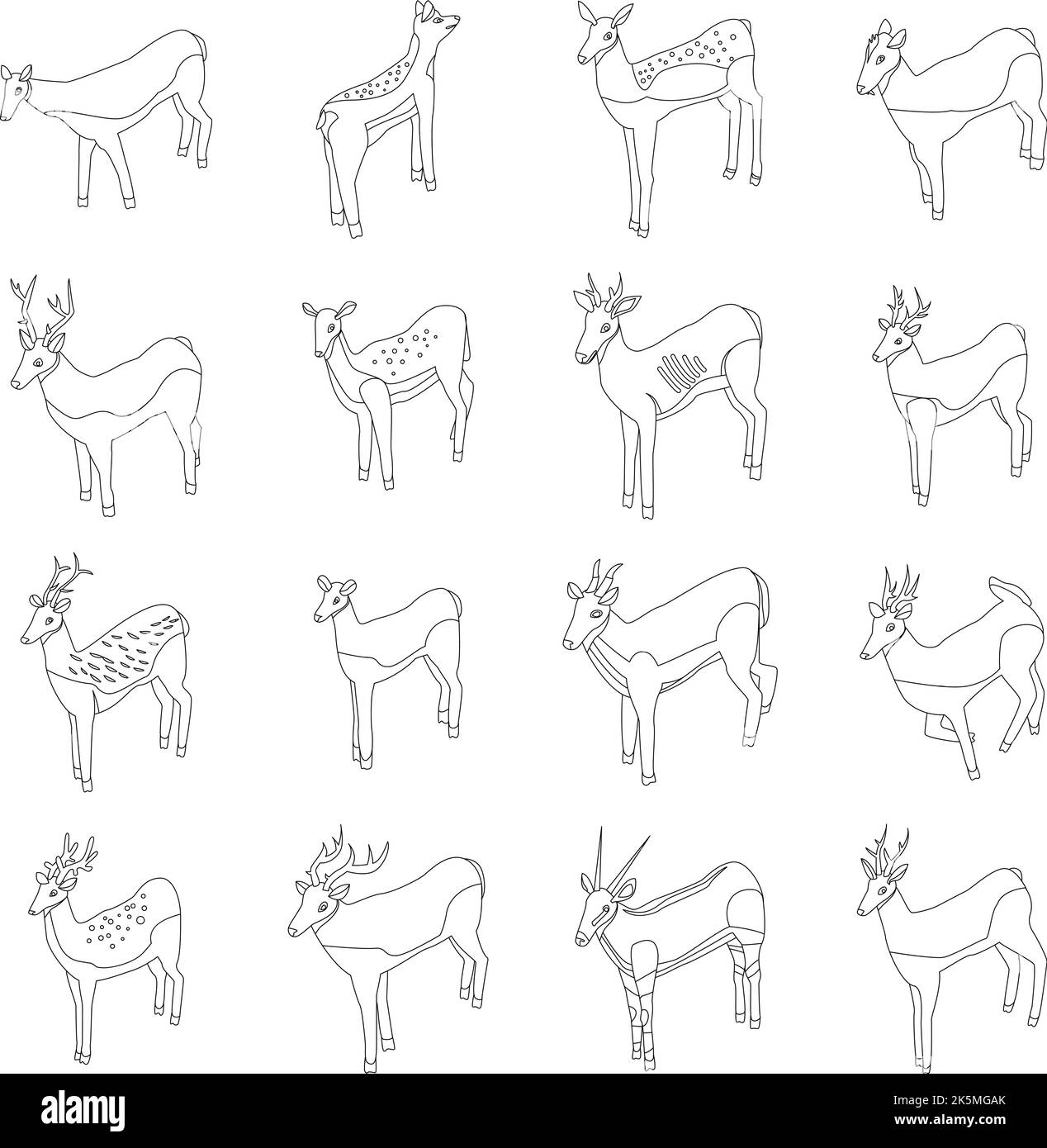 Deer icons set. Isometric set of deer vector icons outline thin lne ...