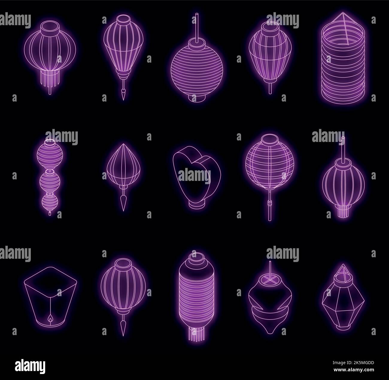 Chinese lantern icons set. Isometric set of chinese lantern vector ...