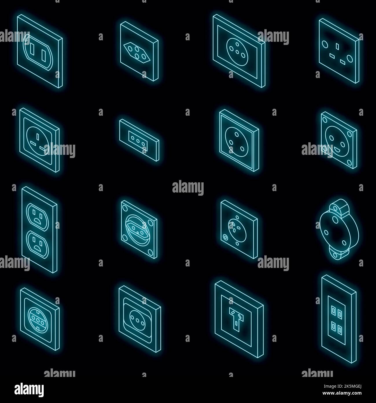 Power Socket Icons Set Isometric Set Of Power Socket Vector Icons Neon