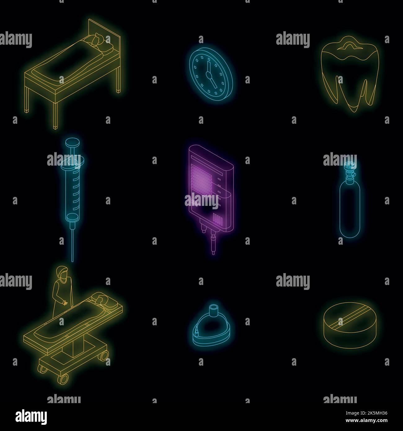 Anesthesia icons set. Isometric set of anesthesia vector icons neon ...