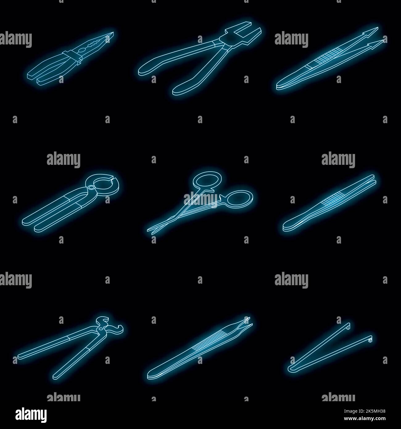 Forceps icons set. Isometric set of forceps vector icons neon color on ...