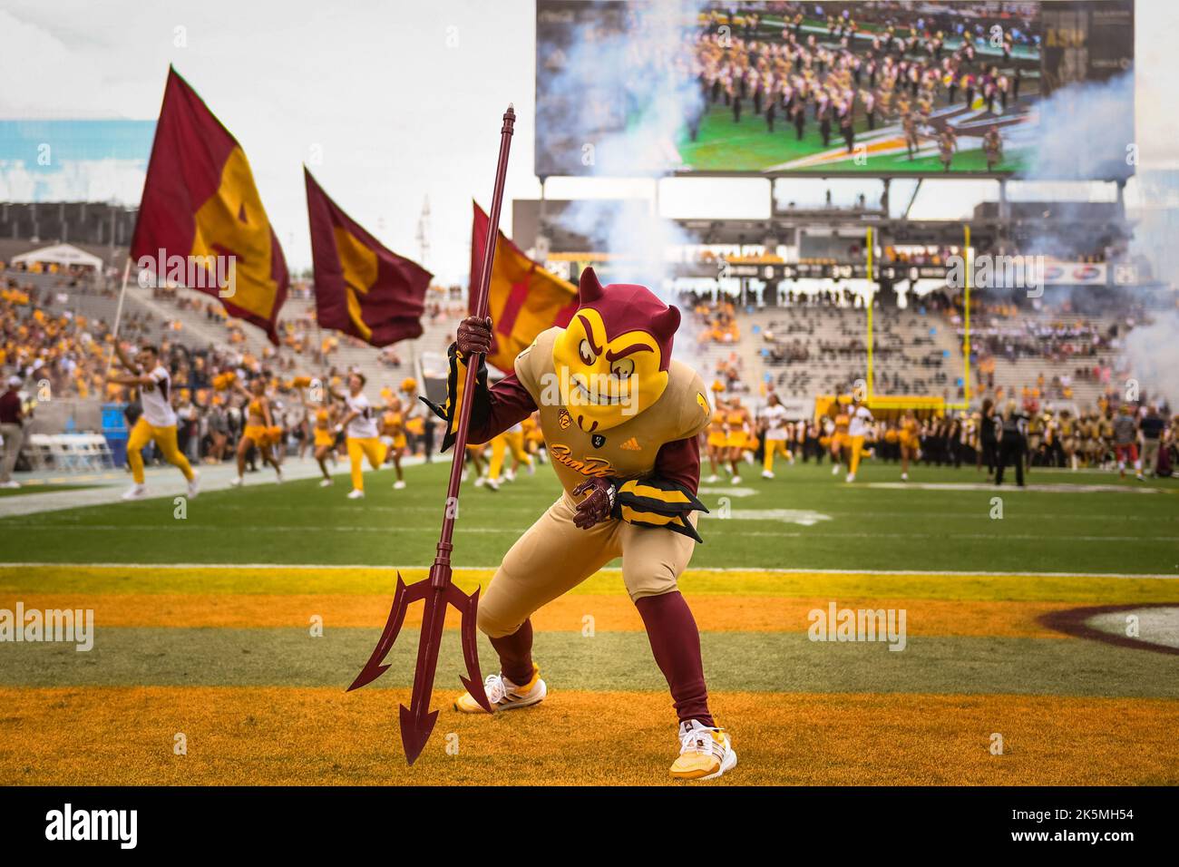 Arizona State mascot, Sparky, fires up the crowd before an NCAA college ...