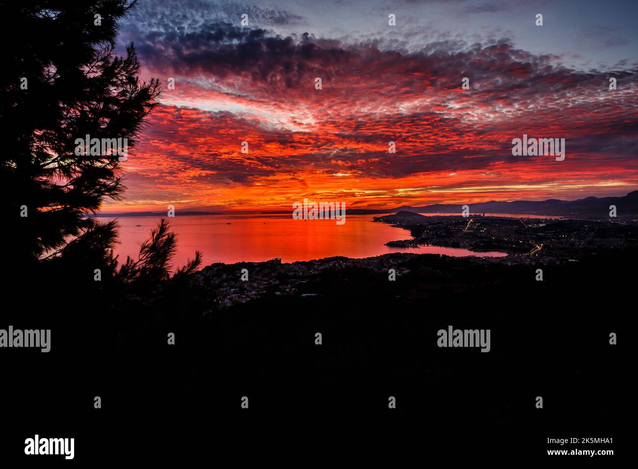 View of Split and its surroundings during sunset from the slopes of ...