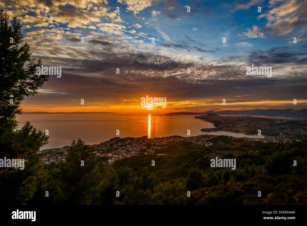 View of Split and its surroundings during sunset from the slopes of ...