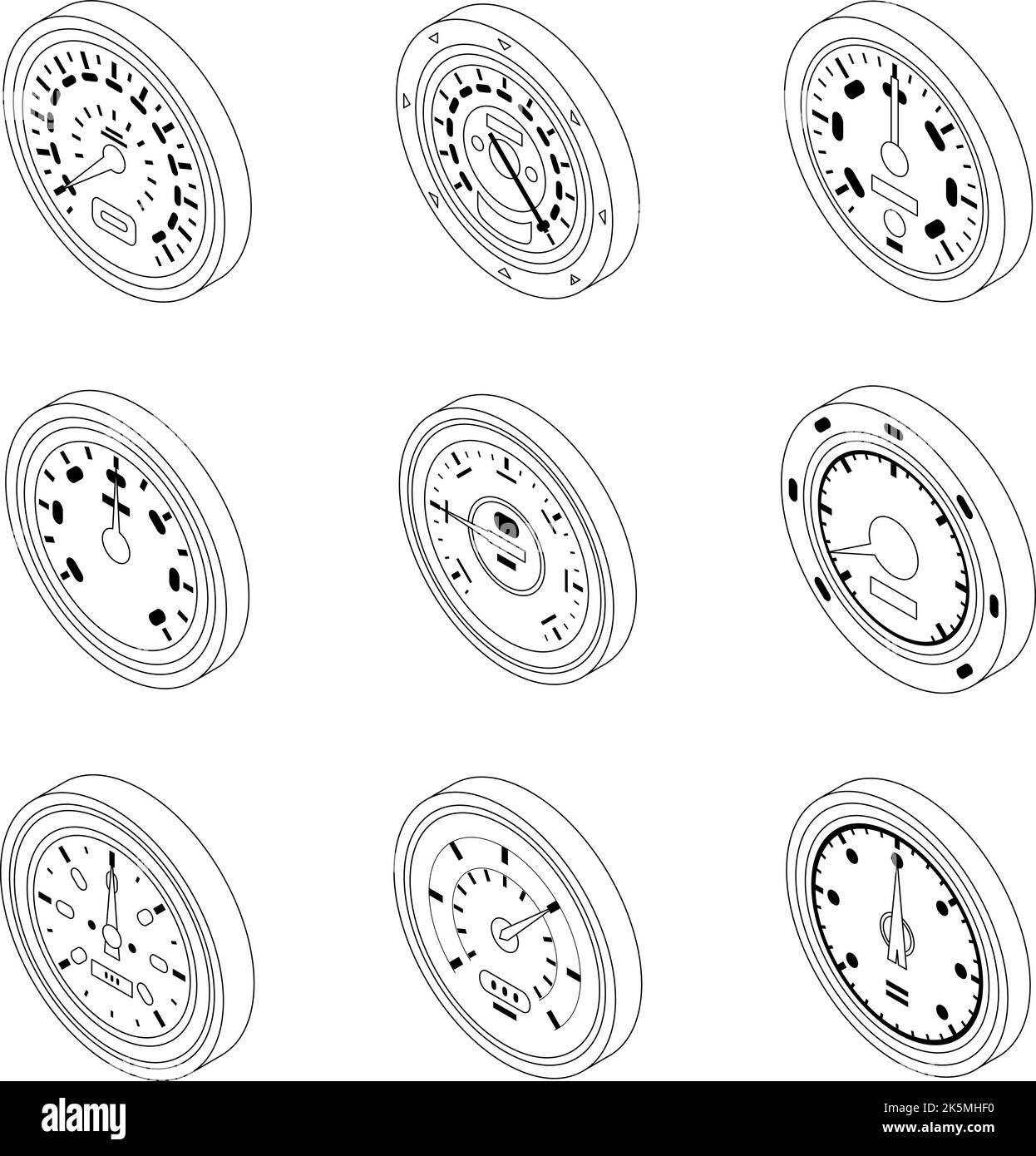 Speedometer icons set. Isometric set of speedometer vector icons ...