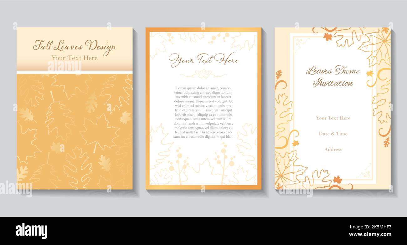 A set of elegant autumn leaves invitations in orange and peach colors ...