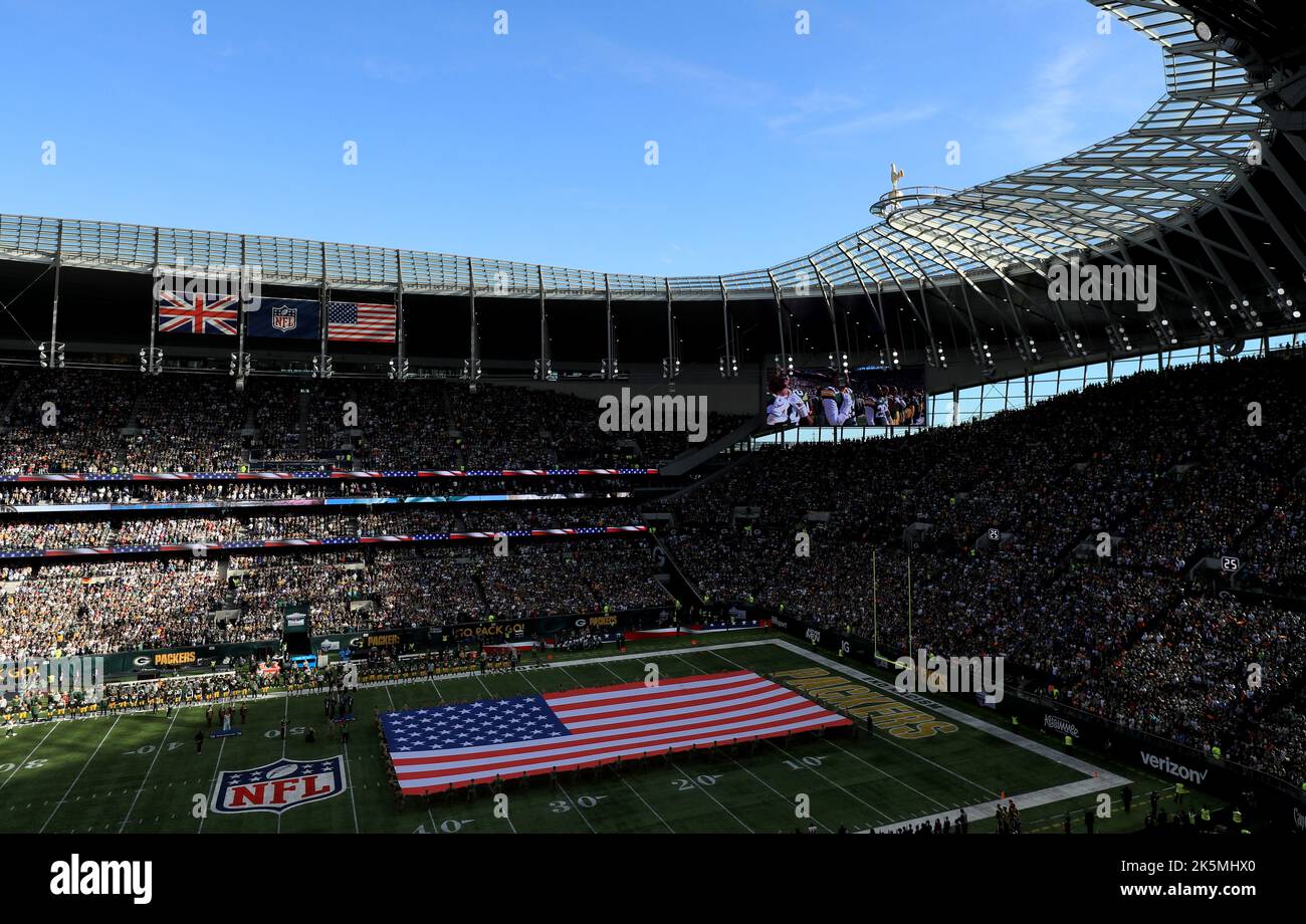 The American flag on the pitch during the national anthems during the ...