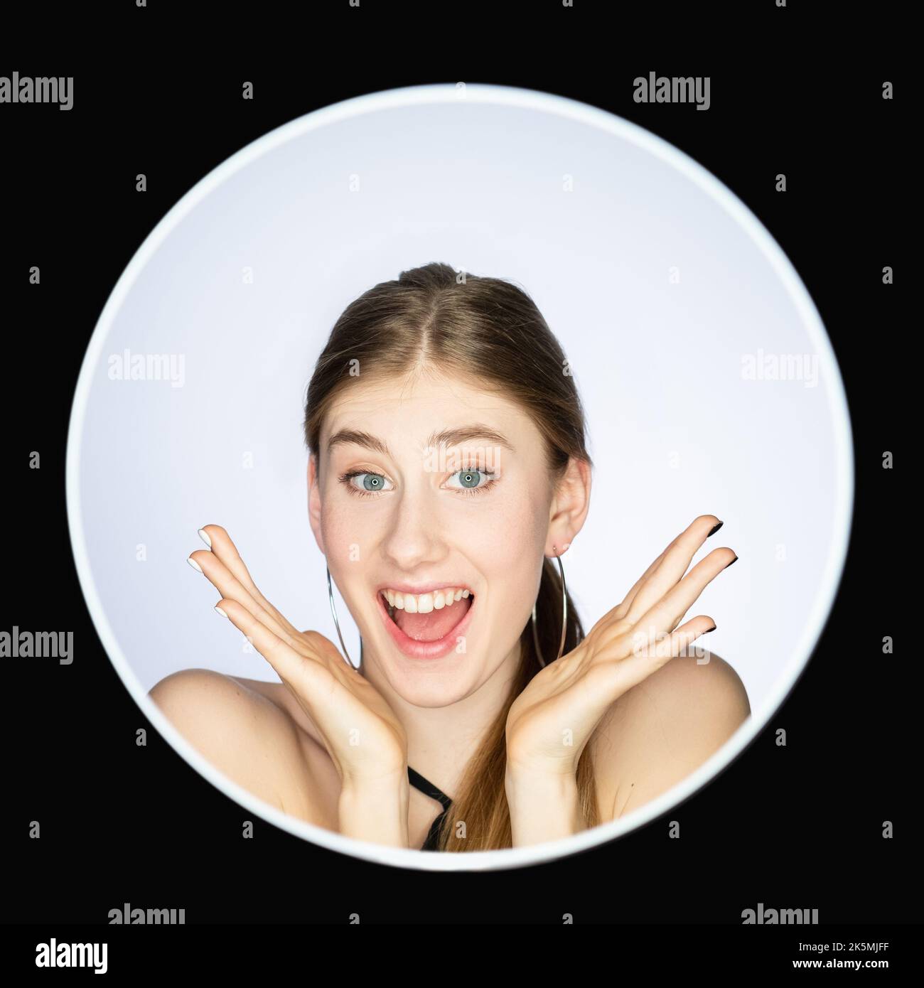 Happy face. Positive emotion. Great news. Headshot portrait of ...