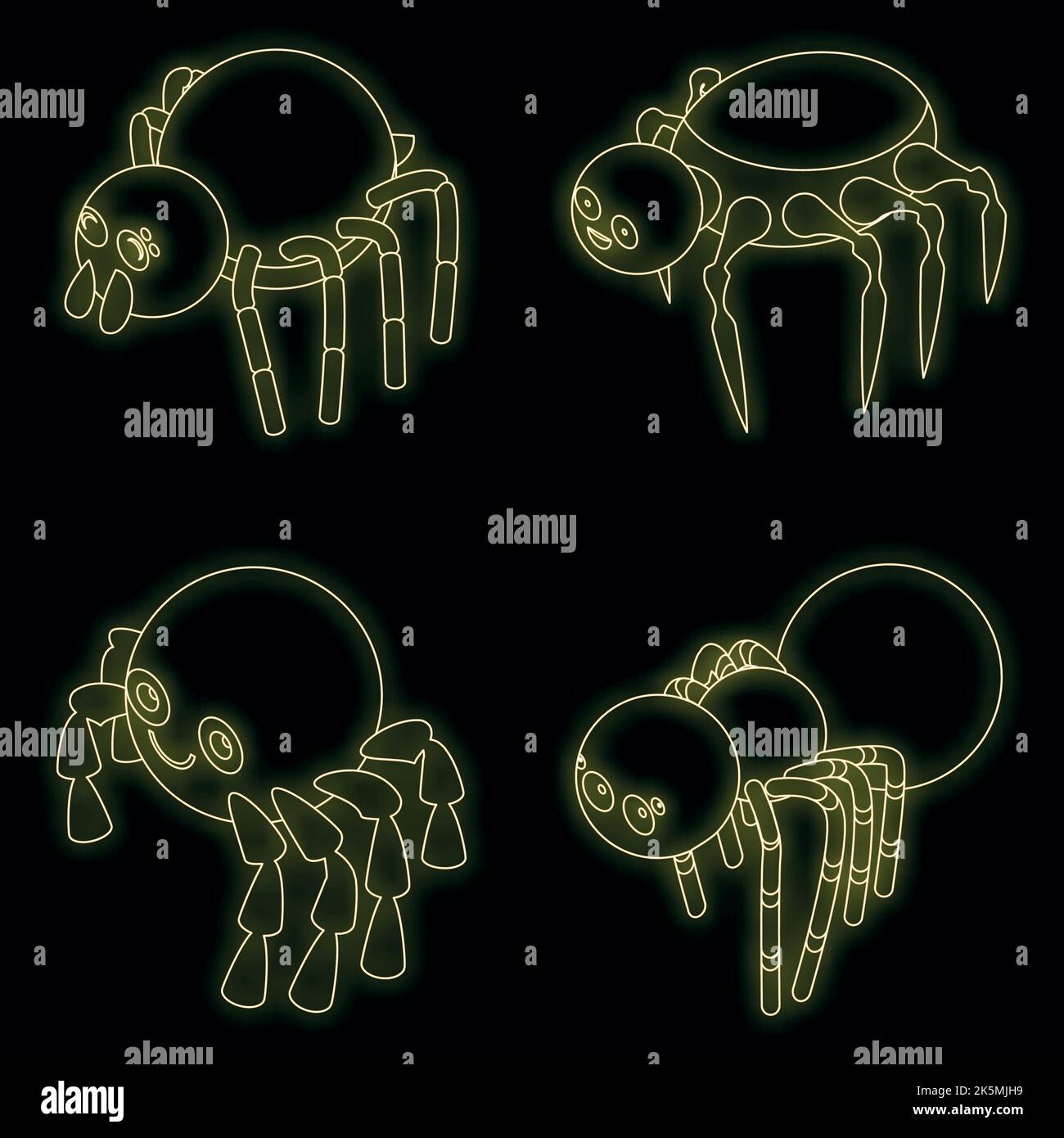 Spider icons set. Isometric set of spider vector icons neon color on ...