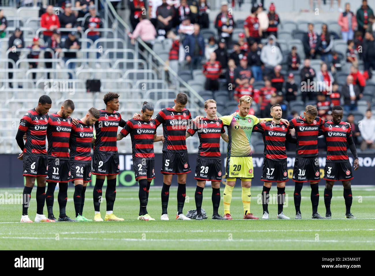 SYDNEY, AUSTRALIA - OCTOBER 9: The Western Sydney Wanderers team stand ...