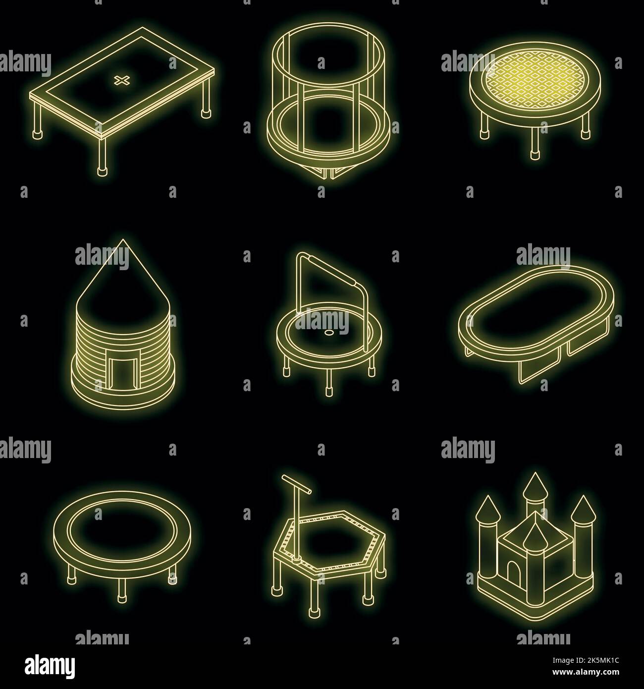 Trampoline icons set. Isometric set of trampoline vector icons neon ...