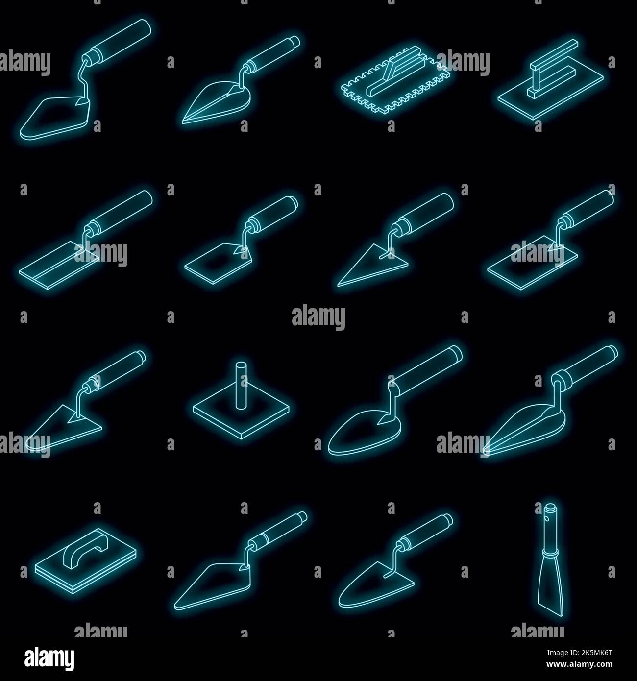 Trowel icons set. Isometric set of trowel vector icons neon color on ...