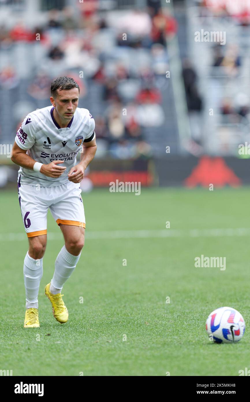 SYDNEY, AUSTRALIA - OCTOBER 9: Aaron McEneff of Perth Glory prepares to ...