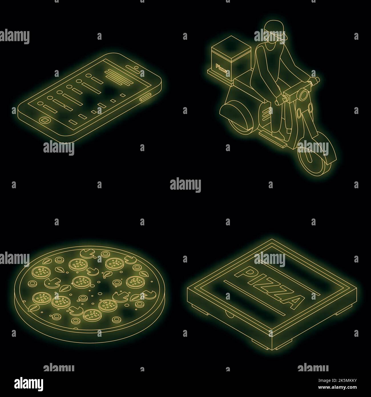 Pizza delivery icons set. Isometric set of pizza delivery vector icons ...