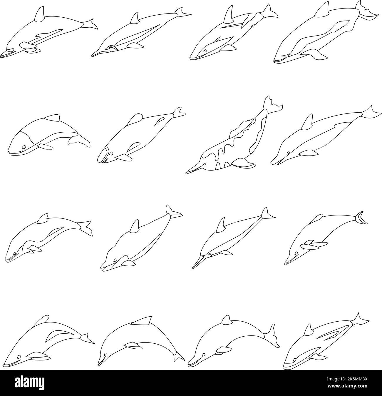 Dolphin icons set. Isometric set of dolphin vector icons outline thin ...