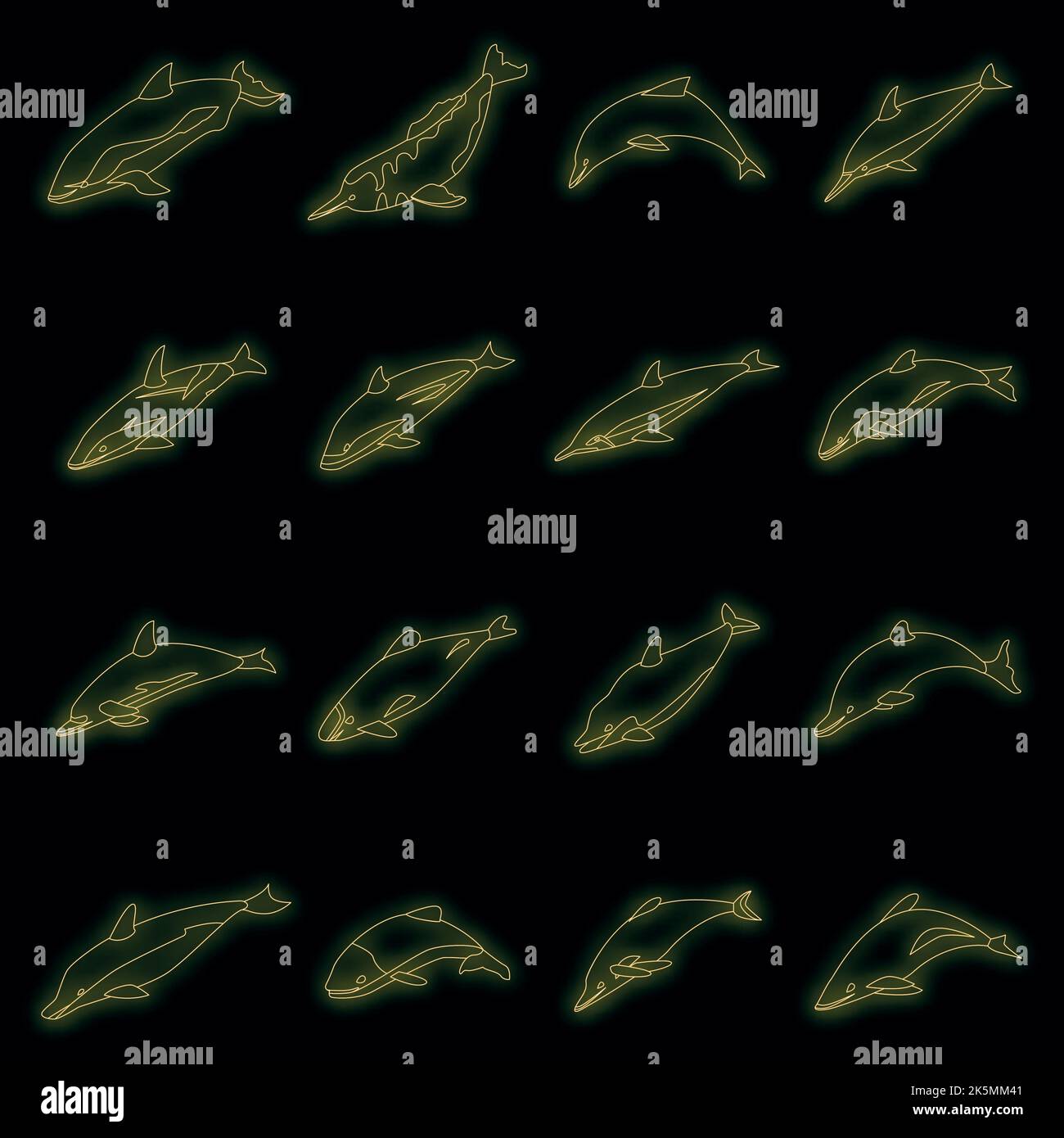 Dolphin icons set. Isometric set of dolphin vector icons neon color on ...
