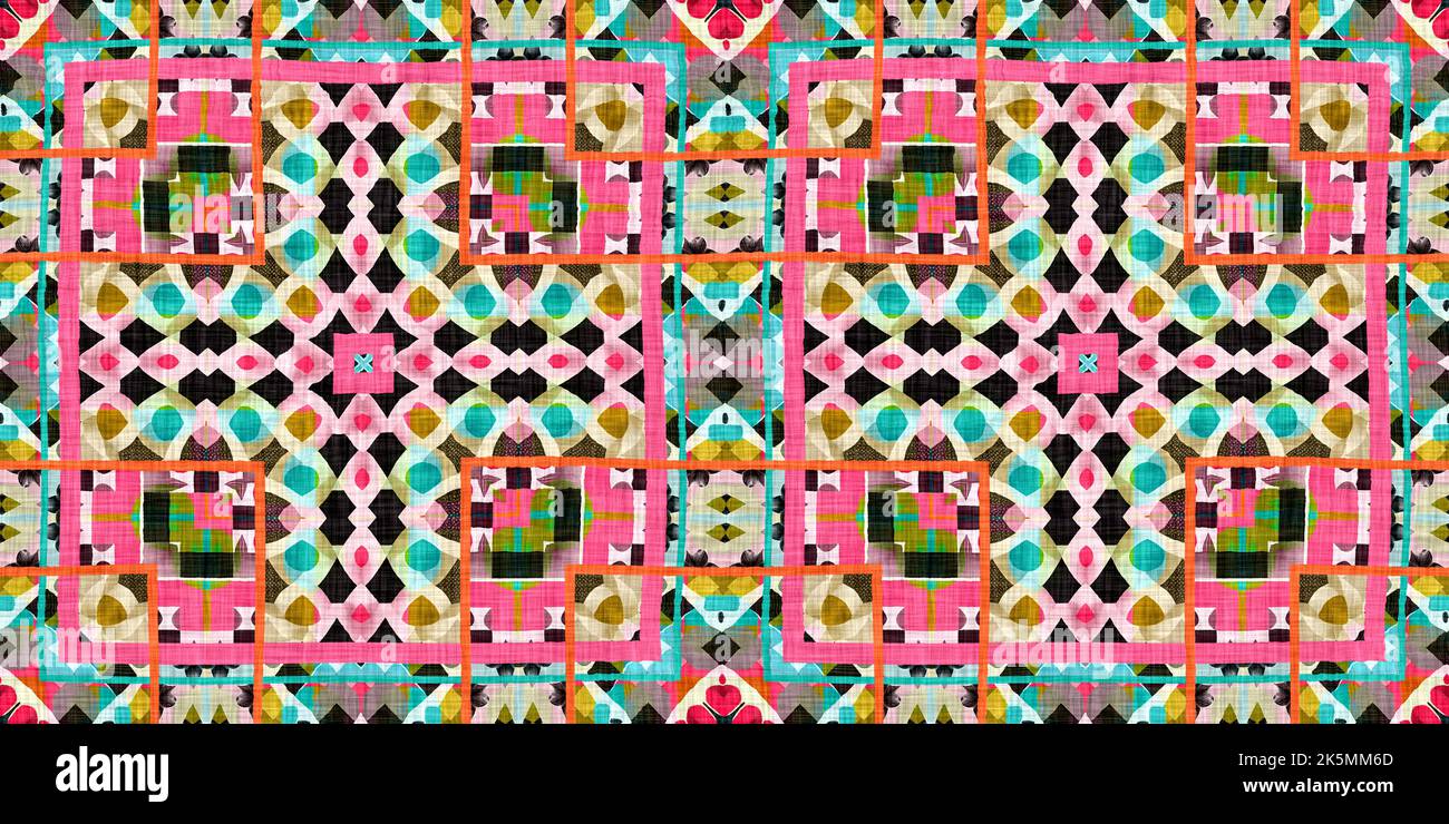 Kitsch pattern geometric retro design in seamless border background ...