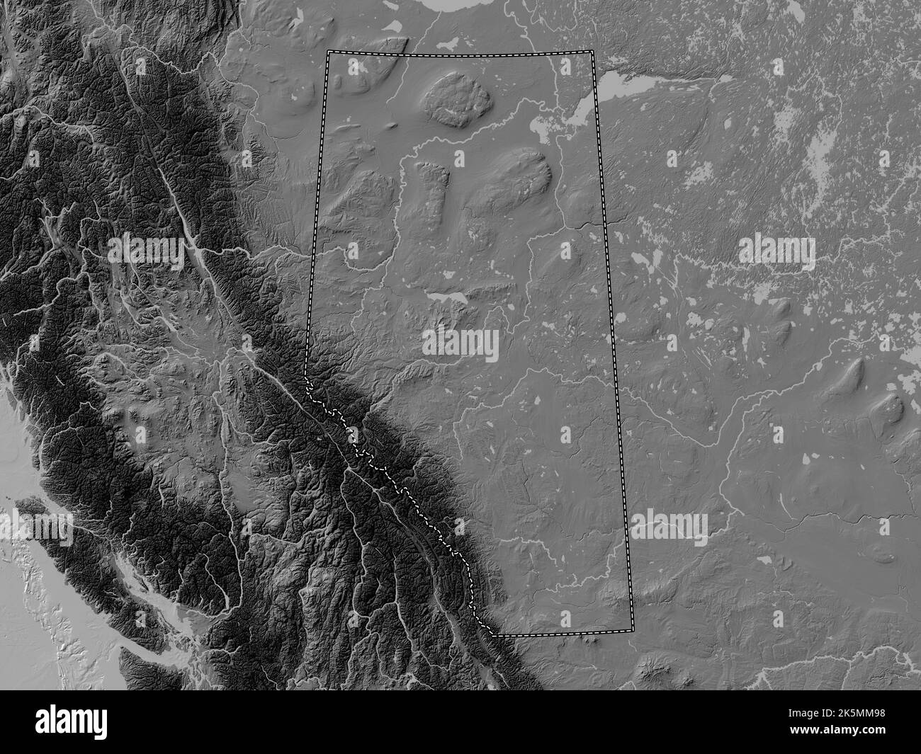 Alberta, province of Canada. Bilevel elevation map with lakes and ...